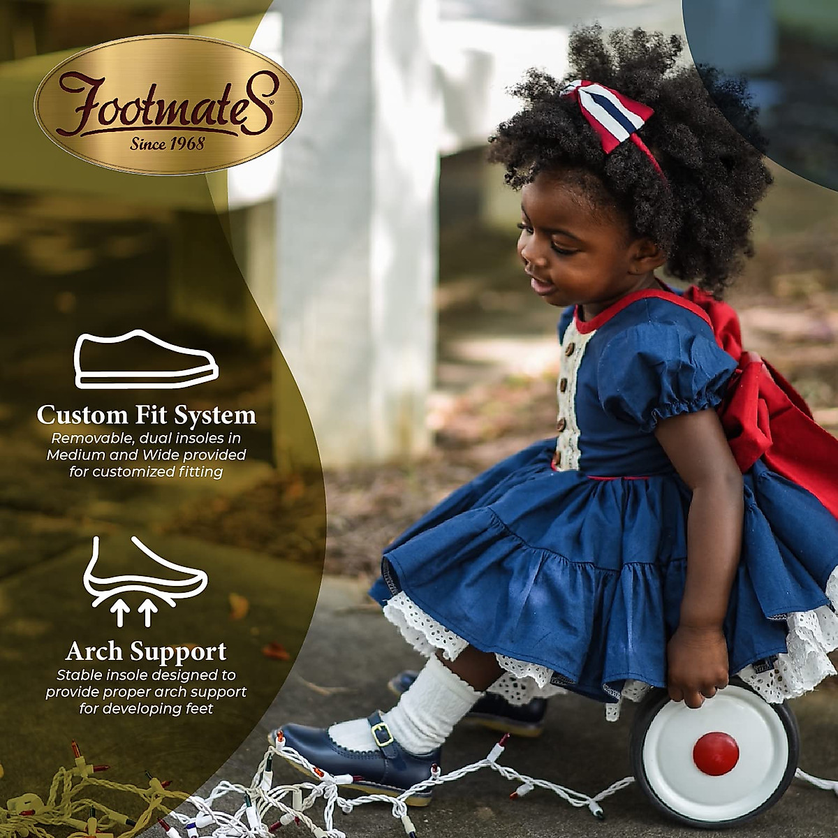 FOOTMATES Allie Leather Mary Jane Girls Party Dress Hard Bottom Shoes with Custom-Fit Insoles, Slip-Resistant Non-Marking Outsoles, Navy - 12 Little Kid (4-8 Years)