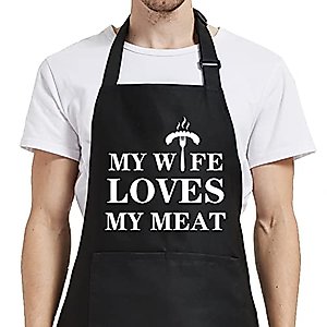 Gvlrbut Funny Grilling Aprons for Men, Gag Gifts for Men, Cooking BBQ Grill Chef Apron for Dad Naughty Gifts for Him Husband from Wife, Black, One Size