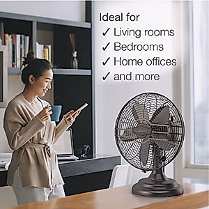 Lasko Oscillating Table Top Fan, Portable, 3 Quiet Speeds, for Bedroom, Kitchen and Office, 17", Bronze, R12210