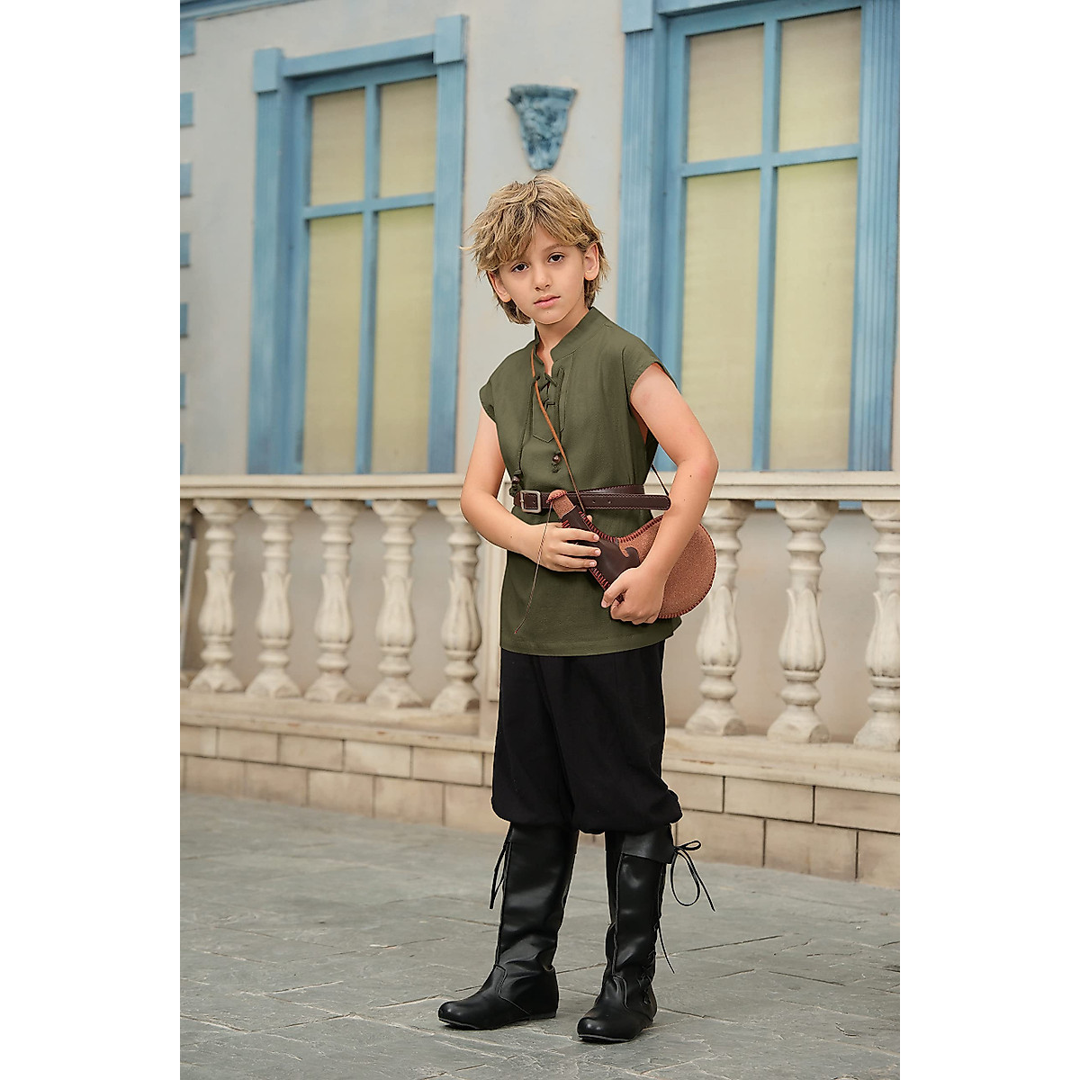 Boys Renaissance Pirate Sleeveless T Shirts Costume Kids Viking Medieval Lace Up Scottish Halloween Cosplay Tank Tops