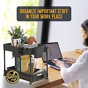 Under Sink Bathroom and Kitchen Cabinet Organizer, Countertop organizer, 2-Tier Sliding Large Capacity Storage Drawer With Hooks, Bathroom And Kitchen Organization And Storage, Multipurpose organizer