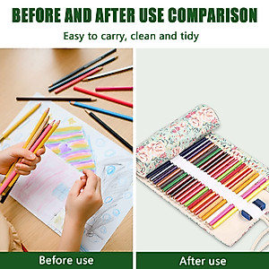 Yitexin 72 Slots Canvas Pencil Roll Wrap, Handmade Roll-Up Canvas Pencil Wrap, Colored Pencils Wrap, for Artists Painting, Sketchers, Student