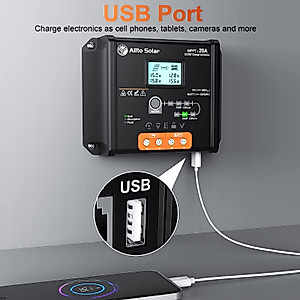 Allto Solar 30 Amp 12V/24V MPPT Solar Charge Controller, 30A Solar Charge Regulator with LCD Backlit Display + Temp Sensor, Perfect for 12/24 Volt Gel AGM Sealed Flooded and Lifepo4 Battery