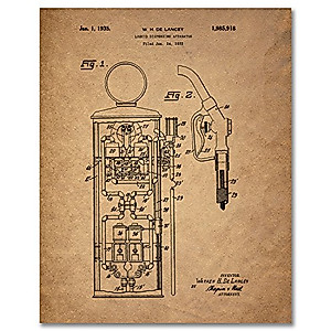 Gas Pump Patent Prints - Set Of 4 (8 Inches X 10 Inches) Photos Vintage Wall Decor