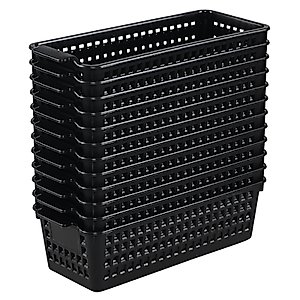 Hayixia Black Small Organizing Basket Bin, Slim Plastic Stroage Basket for Desktop, Set of 12