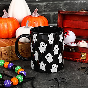 Whaline Halloween Mug 12oz Cute Ghost Coffee Mug Black White Ghost Ceramic Drinking Mugs Halloween Party Cups for Home School Office Table Centerpieces Housewarming Gift Party Supplies