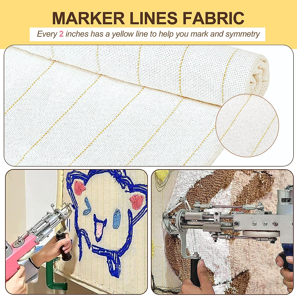 zowwfast 79" x 85" Tufting Cloth with Marked Lines, Punch Needle Fabric for Punch Needle, Cut/Loop Pile Tufting Gun Perfect Tufting Fabric for Rug Hooking, Punch Needle Frame