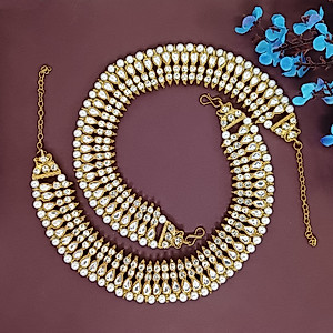 Efulgenz Indian Bridal Gold Tone Anklets for Women Indian Bollywood Anklet Crystal Rhinestone Faux Kundan Pearl Wedding Bridal Anklet Set Bracelet Payal Foot Jewelry