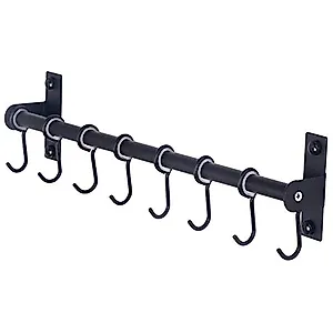 Dseap Pot Rack - Pots and Pans Hanging Rack Rail with 8 Hooks, Pot Hangers for Kitchen, Wall Mounted, Black