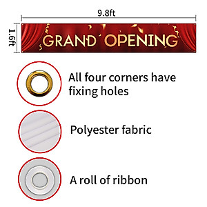 Red Large Grand Opening Banner Backdrop,Shops Malls Companies Restaurants Store Business Opening Activities Advertising,Outdoor Outside Opening Propaganda Decorations Supplies 9.8x1.6 Feet