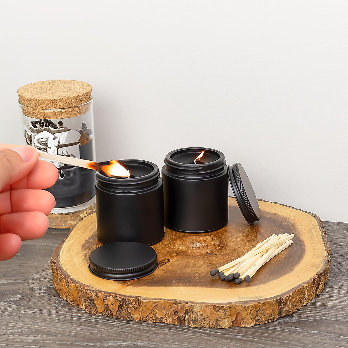 Cornucopia 4oz Black Coated Glass Jars (12-Pack); Cosmetic Jars with Black Metal Lids and Black Matte Exterior, 4-Ounce