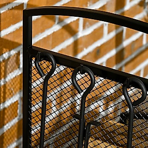 HOMCOM Firewood Rack with Fireplace Tools, Indoor Outdoor Firewood Holder for Fireplace, Wood Stove, Hearth or Fire Pit, Wood Storage Log Rack Includes Poker, Tongs, Broom, Shovel, Black