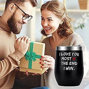 OEAGO Valentines Day Gifts for Him Her Men Women Funny Cups Wine Black Tumbler with Lid I Love You Most The End I Win Anniversary Christmas Birthday Gifts for Husband Boyfriend Girlfriend Wife