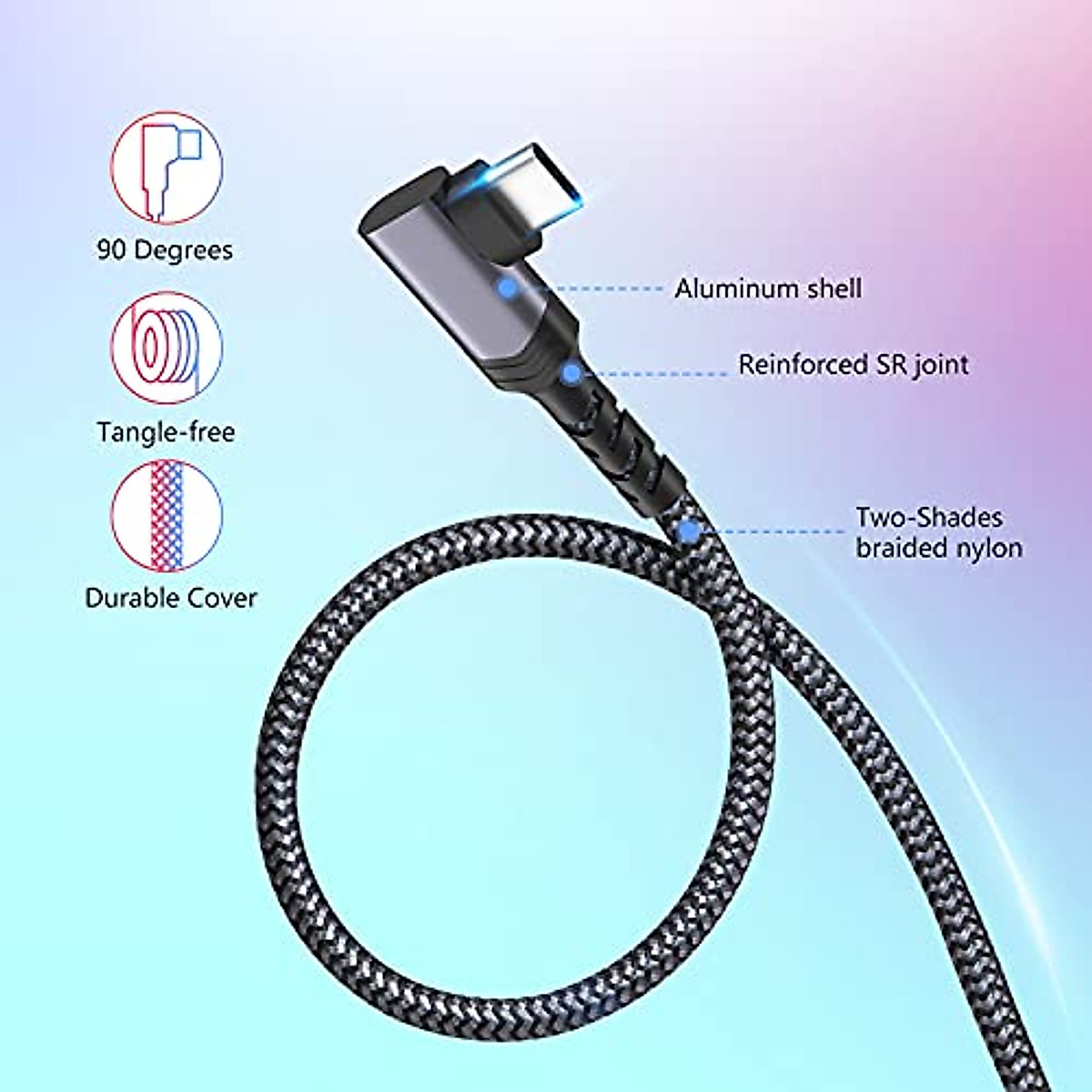 Besgoods USB C to USB C Cable 100W, 3ft 90 Degrees 10Gpbs 4K Video and Audio,USB 3.1 Gen 2 Cable for USB C Hub, MacBook Pro,SSD Hard Drive,Galaxy S21, Pixel More Type-C Devices/Laptops, Black,2-Pack