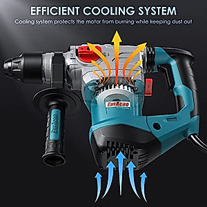 ENEACRO 1-1/4 Inch SDS-Plus 13 Amp Heavy Duty Rotary Hammer Drill, Safety Clutch 4 Functions with Vibration Control Including Grease, Chisels and Drill Bits with Case