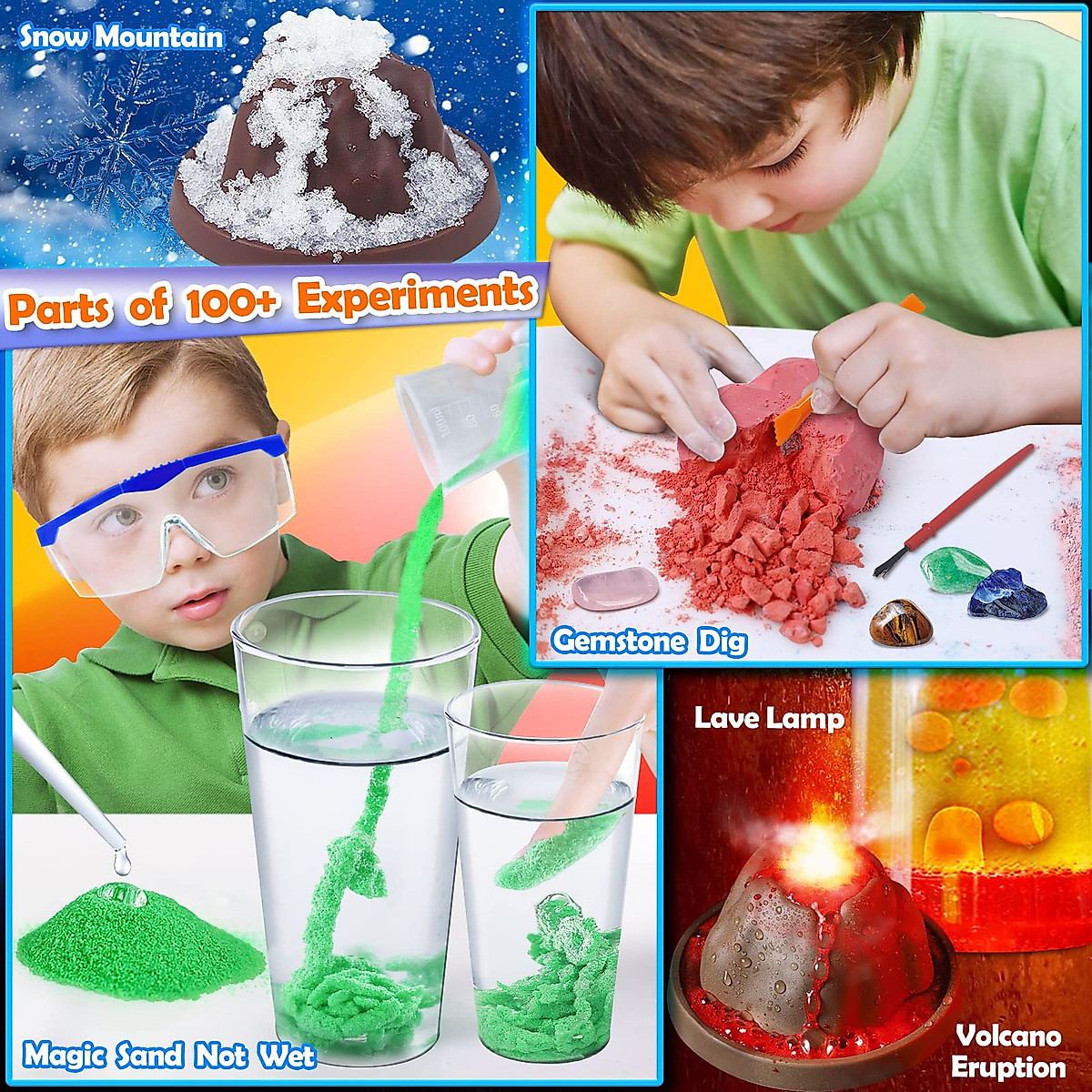 UNGLINGA 100+ Science Lab Experiments Kit for Kids, S.T.E.M Project Activities Educational Birthday Toys Gifts for Boys Girls, Chemistry Set, Gems Dig, Volcano, Glowing Worms