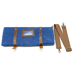 Chef Knife Roll Bag Waxed Cavas Genuine Leather USB | Amazing Gift for Tech Savvy Executive Chefs & Culinary Students (Blue) Culinary graduation gift | JOZ Creations LLC knife bag USB port blue