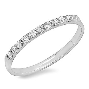 Dazzlingrock Collection 0.17 Carat (ctw) 10K White Diamond Ladies Anniversary Wedding Ring Stackable Band, White Gold, Size 7.5