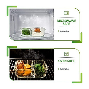 Prep Naturals Glass Meal Prep Containers 2 Compartment 5 Pack - Food Storage Containers - Glass Storage Containers with Lids - Divided Glass Cupcake Carriers 29 Ounce