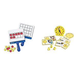 Learning Resources Magnetic Ten-Frame Answer Boards (Set of 4) and 100 Counters + Learning Resources Time Activity Set - 41 Pieces