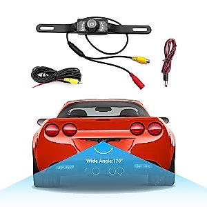 Kewucn Car Backup Camera, Wide-Angle Night Vision Reversing Parking Camera with 7 Infrared LED, IP68 Waterproof License Plate Backup Camera, Universal Rear View Cam for Most Vehicle