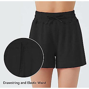 THE GYM PEOPLE Women's Drawstring Sweat Shorts High Waisted Summer Workout Lounge Shorts with Pockets Black