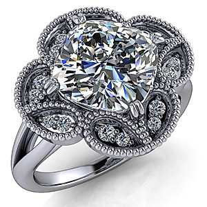 Bhumi Gems 3CT Cushion Moissanite Engagement Ring Wedding Bridal Ring Set Eternity Antique Vintage Solitaire Hidden Halo Dainty Statement Minimalist Art Deco Promise Her