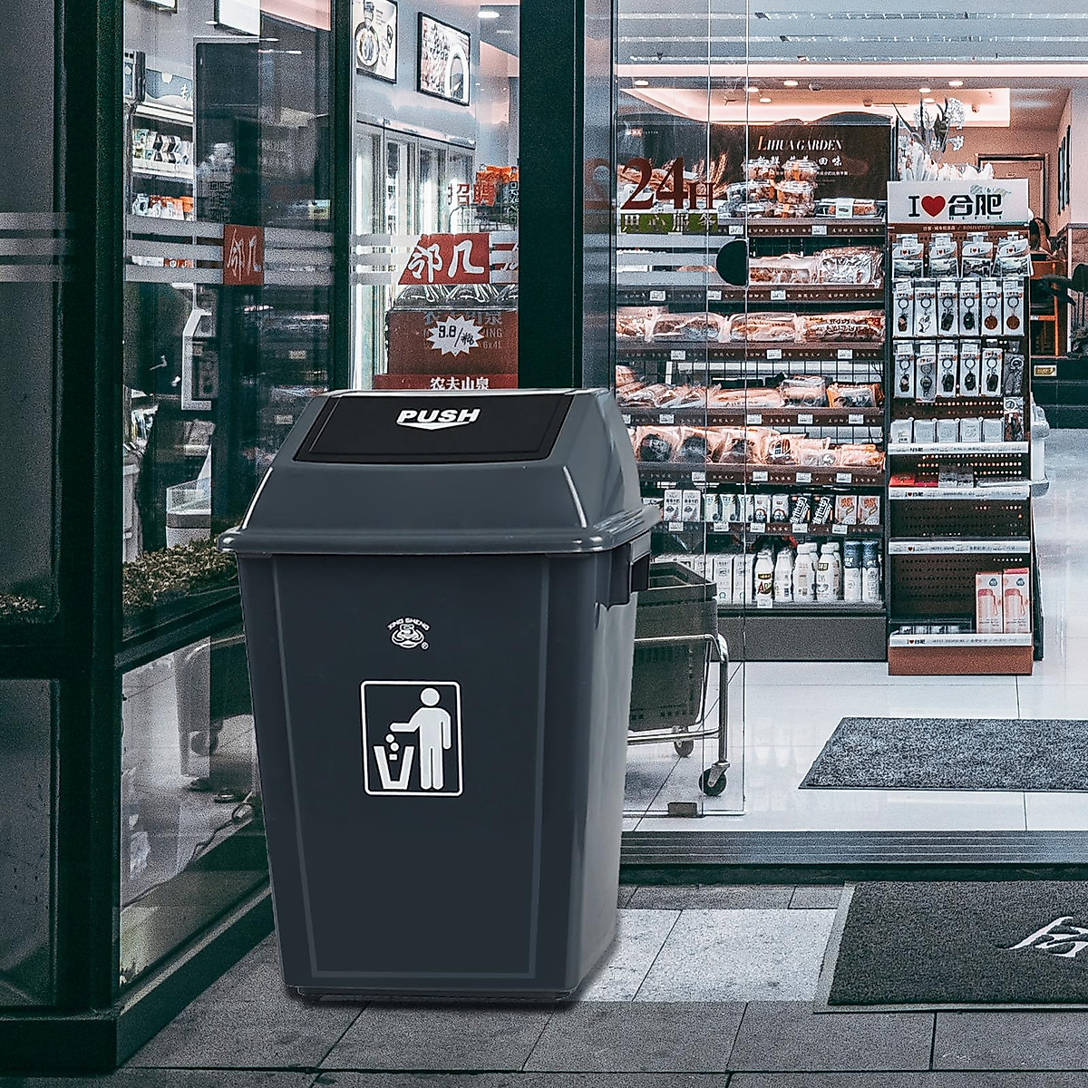 Afromy 4 Packs 13 Gallon Commercial Heavy-Duty Trash/Garbage Can, Swing Lid Waste Container for Home/Garage/Kitchen/Outdoor/Driveway