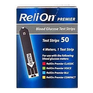 ReliOn Premier Blood Glucose Test Strips | Blood Glucose Test Strips | Test Strips for Diabetes | Blood Sugar Test Strips | Diabetic Test Strips | Reli On Premier Test Strips 50 Count + STS Sticker.