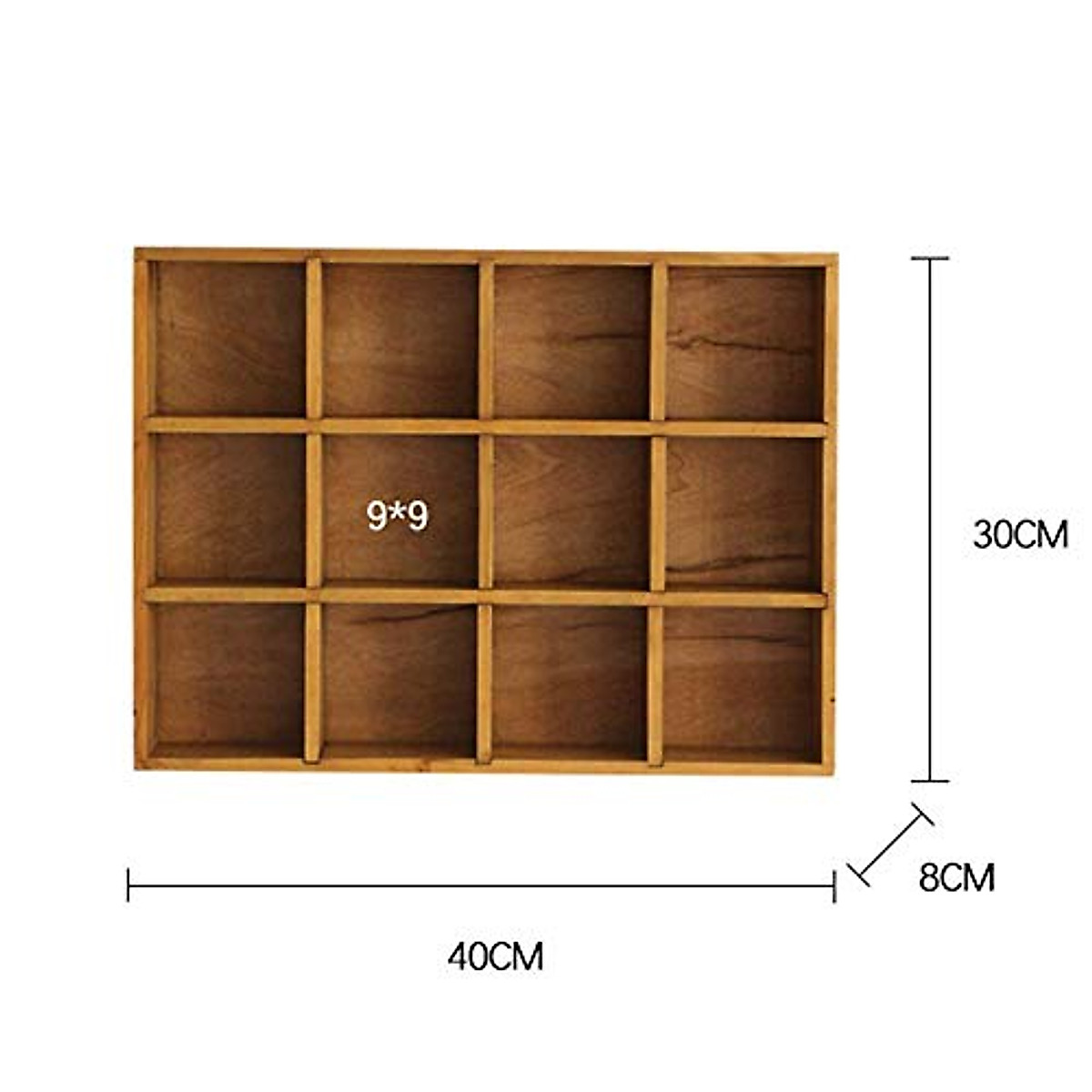 PIBM Stylish Simplicity Shelf Wall Mounted Floating Rack Shelves Retro Solid Wood Small Object Storage Room Restaurant,12 Grids, Wood , 40x8x30cm