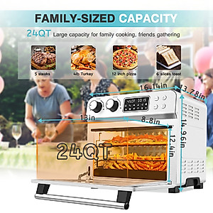 10-in-1 Convection Oven, CUSIMAX 24 Quart Large Air Fryer Toaster Oven, Countertop Oven with Rotisserie and Dehydrator, 6 Accessories & Recipes, Digital Controls, 1700W