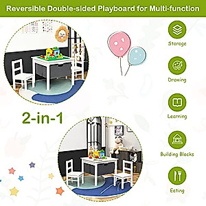Costzon Kids Table and Chair Set, Children Wooden Activity Table w/Storage, Double-Sided Building Block Tabletop, Drawers, 2 Chairs for Preschool, Nursery, Kindergarten, Toddler Table & Chair (White)
