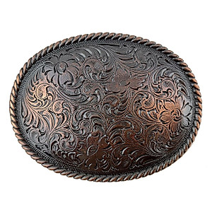 H8136 Western Floral Engraved Pattern Rope Edged Belt Buckle Fits 1-1/2"(38mm) Belt (Copper)