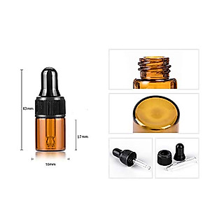 50 Pack,2ml Amber Glass Dropper Vial for Essential Oils,Empty Glass Eye Dropper Bottle With Black Screw Cap,Glass Liquid Pipette Travel Test Sample Perfume Vial-Transfer Pipette Included