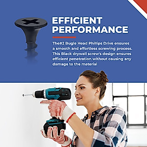 Toofix 3/4 Inch N.6 Coarse Thread Drywall Screw, Sharp Point, Black, 2 Bugle Head Phillips Drive, 1 Lb. Ideal Screw for Drywall Sheetrock, Wood, and More, 400 Screws