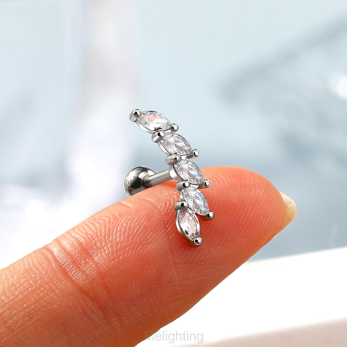 Melighting Helix Earrings 16G Helix Piercing Clear CZ Curved Vine Upper Ear Surgical Steel 316L Cartilage Earrings Tragus Piercing Earrings Studs Women Body Piercing Jewelry