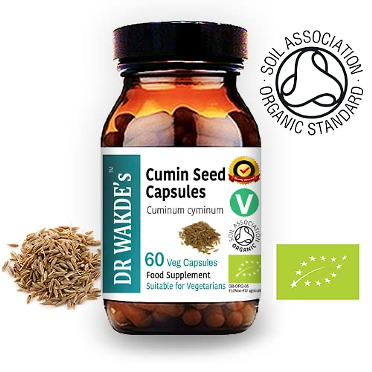 DR WAKDE'S Organic Cumin Seed Capsules, Organic | 60 Veg Caps | Ayurvedic Supplement | Vegan | 100% Herbal | Quantity Discounts | Same Day Dispatch