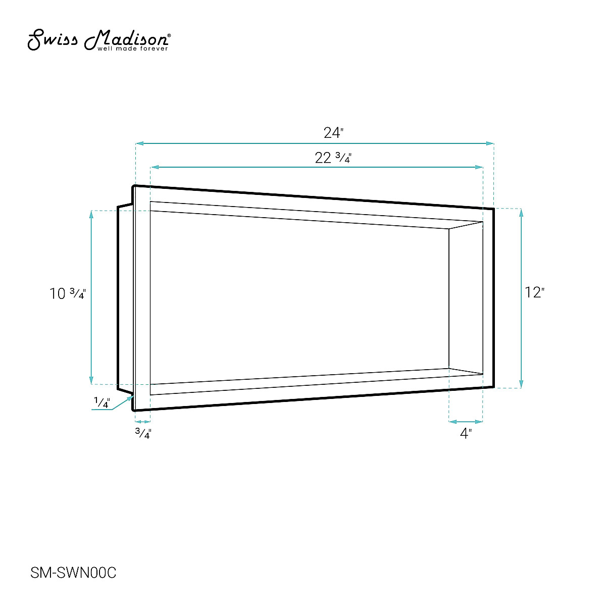 Swiss Madison Well Made Forever Voltaire 12” x 24” Stainless Steel Single Shelf Wall Niche in Polished Chrome