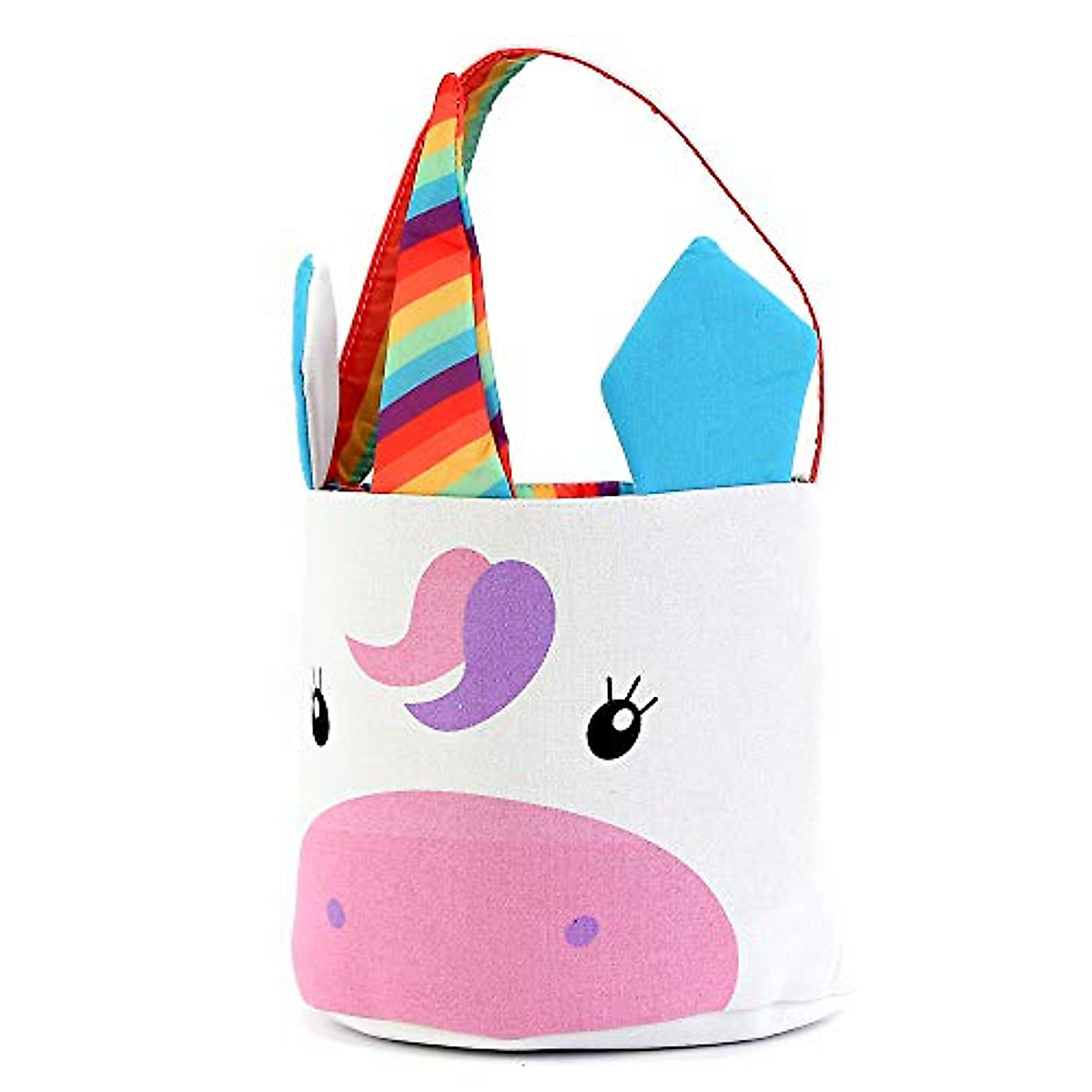 Unicorn Easter Basket Canvas Cartoon Easter Basket Bag for Eggs Hunts (Rainbow Unicorn)