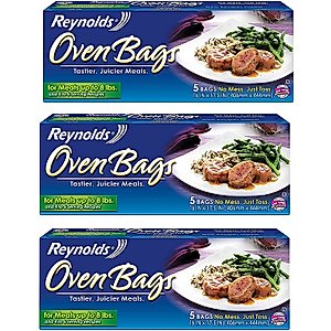 Reynolds Oven Cooking Large Size for Meats & Poultry (up to 8-Pounds), 5 Count Boxes (Pack of 3) 15 Bags Total