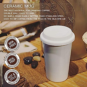 UDMG Reusable Double Wall Insulated White Ceramic Travel Coffee Cup with Lid & Sleeve, 12 fl.oz, I Am Not a Paper Cup…