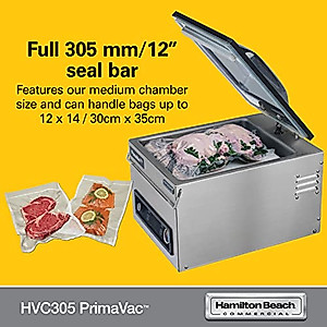 Hamilton Beach Commercial PrimaVac 305 Chamber Vacuum Sealer, 12" Seal Bar, 10 Customizable Programs, Powerful JetAire Pump, NSF Certified, HVC305