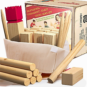 AGREATLIFE Kubb Yard Game Set Made of Rubberwood Viking Chess Pieces - Comes with 2 Extra Pieces and an Extra Large Carrying Bag - Great for Backyard and Camping Games, Family reunions