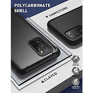 Clayco Forza Series Case for Samsung Galaxy Note 20 Ultra, Built-in Screen Protector Compatible with Fingerprint ID, Full-Body Rugged Cover, 6.9 inch, 2020 Release (Black)