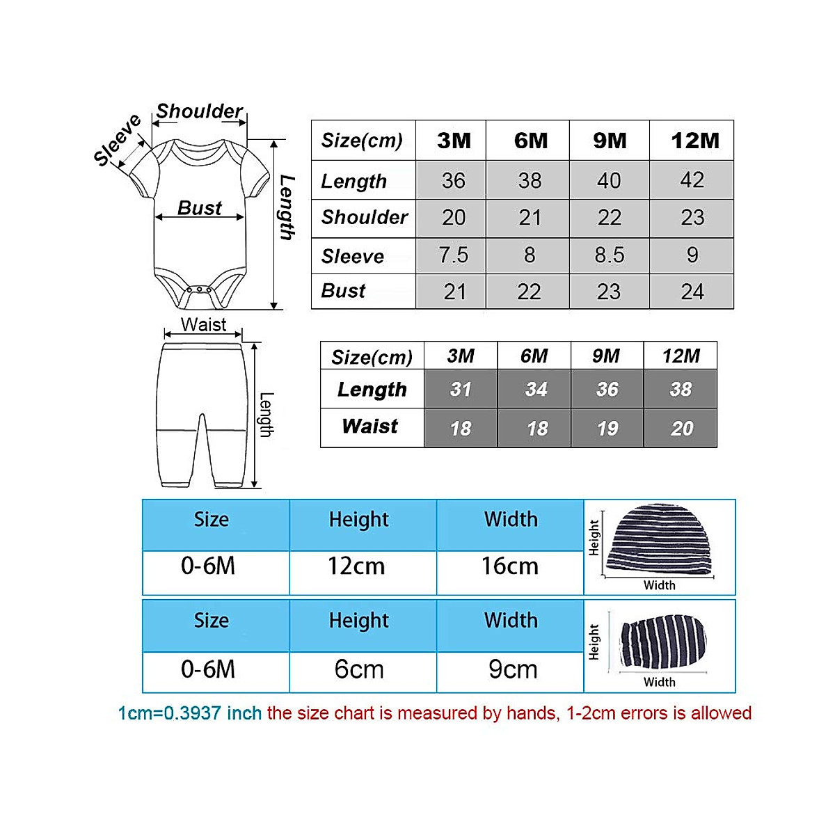 Chamie Newborn Infant Bodysuit Pants caps Mittens Short Sleeve Infant Clothes for Boys and Girls
