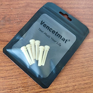 Vencetmat Unbleached Acoustic Guitar Bridge Pins,Made of Real Bones,Inlaid Abalone Dot, Bridge Pin Puller was Included