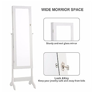 FZZDP Lockable Jewelry Wardrobe Storage Organizer Box with Drawers White Home Furniture