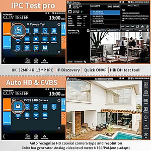Rsrteng X9-MOVTADHS CCTV Tester,8K 32MP 12MP IP Camera Tester,4K 8MP TVI/CVI/AHD/SDI/CVBS CCTV Monitor Support DMM, OPM, VFL, TDR,Network Tools,WiFi,HDMI
