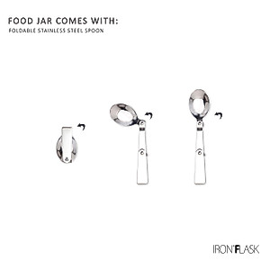 IRON °FLASK Thermos for Hot Food & Soup - 13.5 Oz Insulated Food Jar with Foldable Spoon - Leak Proof, Stainless Steel, Storage, Canteen, Double Walled