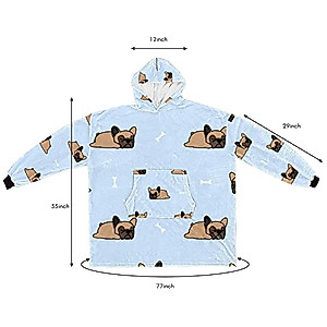 Cute French Bulldog Puppy Pattern Wearable Blanket Hoodie,Oversized Hooded Blanket Sweatshirt